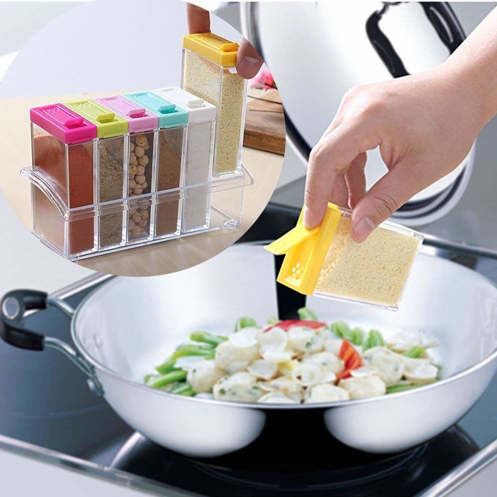 Set condimente 6 recipiente cu suport plastic, SWBSA, SWBSASC203 - eMAG.ro