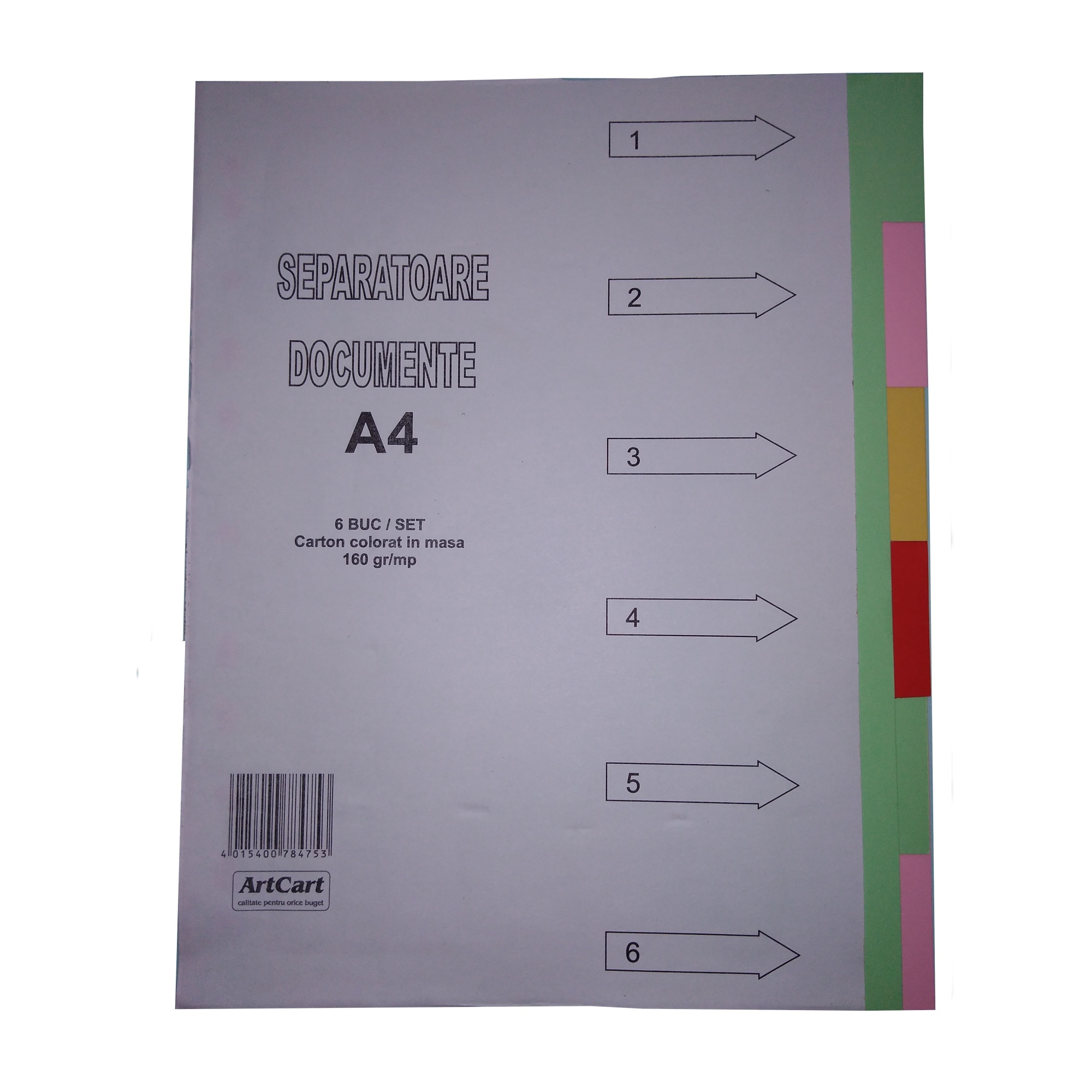 Separator A4, carton colorat, dimensiuni 297x23 ArtCart,6 file,20 set ...