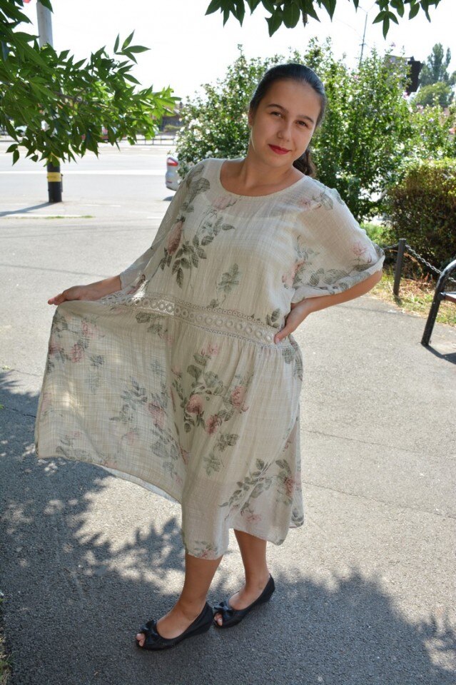 Rochie de vara Elida, model cu flori, D&J Exclussive, bej, 54 EU - eMAG.ro