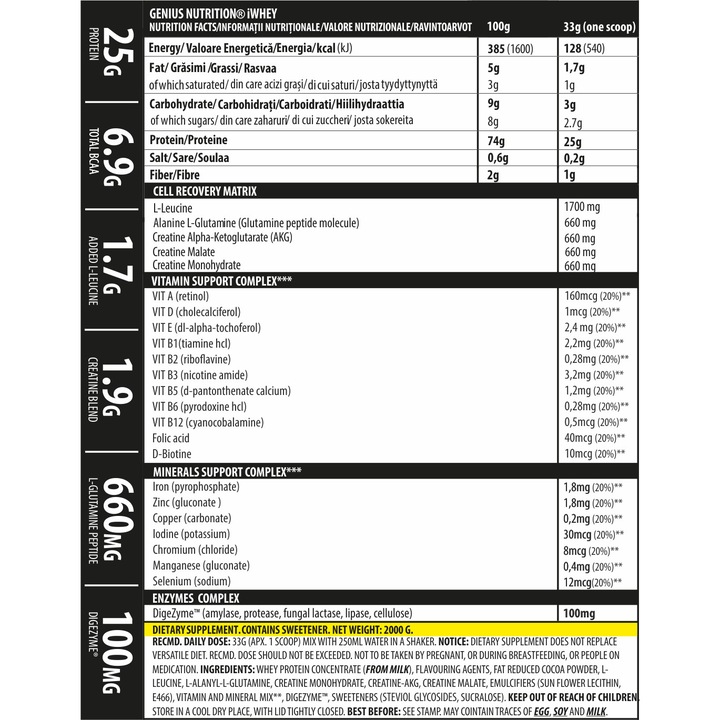 Pudra proteica Genius Nutrition iWhey, Proteina din zer pentru cresterea masei musculare, cu ...