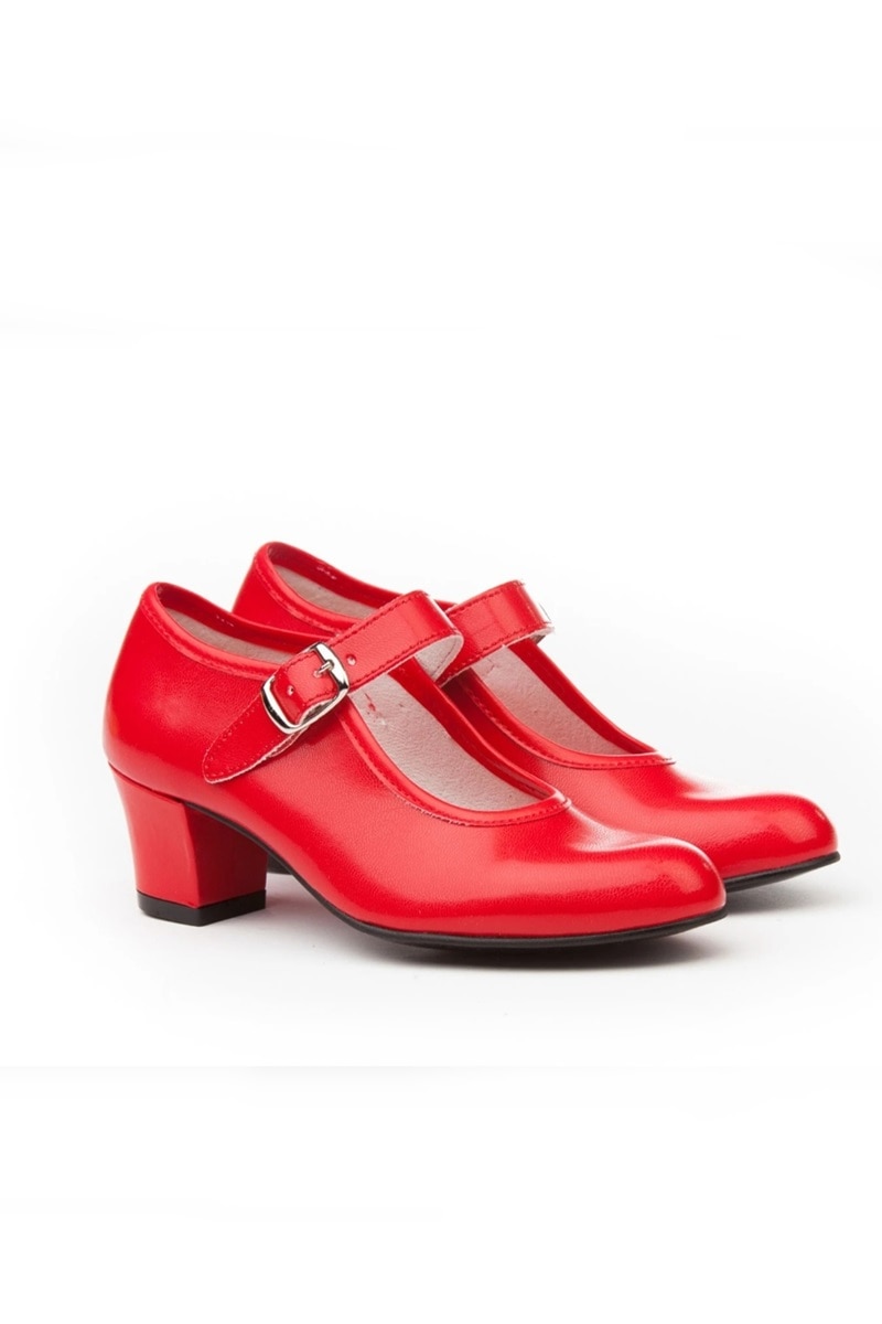 Pantofi dama simpli cu bareta si toc patrat, Angelitos, Rosu, 36 EU ...