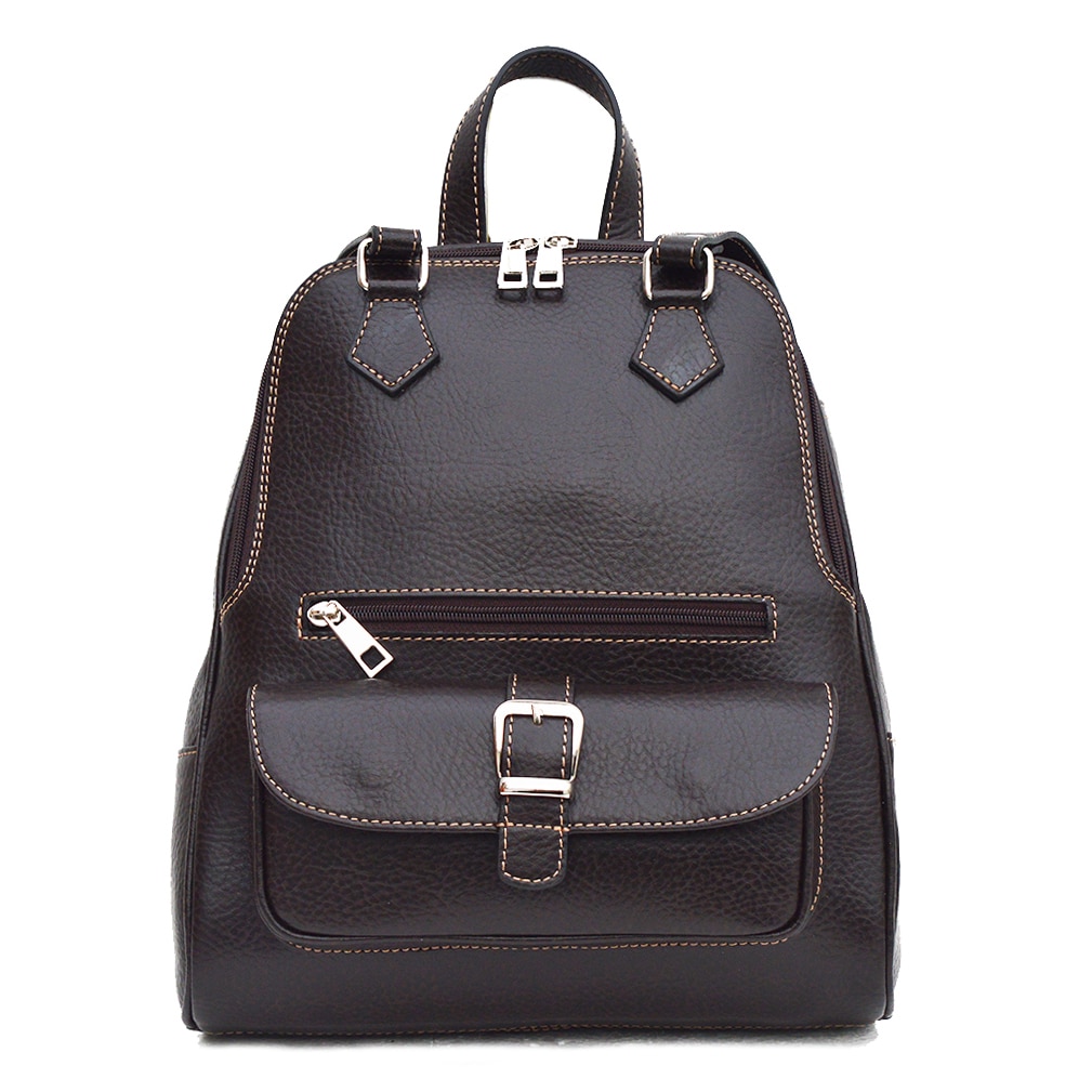 Rucsac/geanta din piele naturala maro cu buzunar aplicat, Magazinul De ...