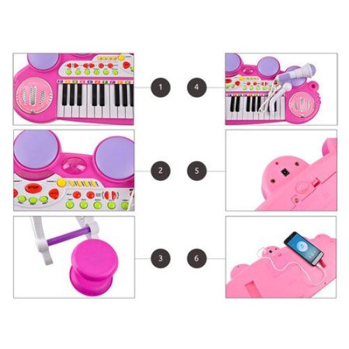 Pian interactiv cu microfon tobe si scaun Roz - eMAG.ro