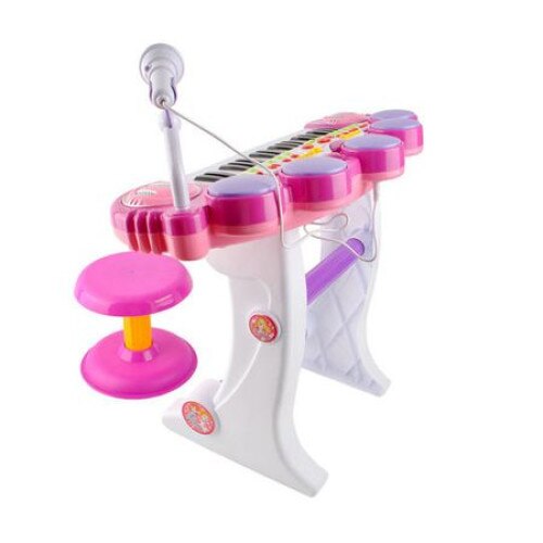 Pian interactiv cu microfon tobe si scaun Roz - eMAG.ro