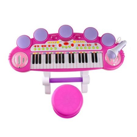 Pian interactiv cu microfon tobe si scaun Roz - eMAG.ro