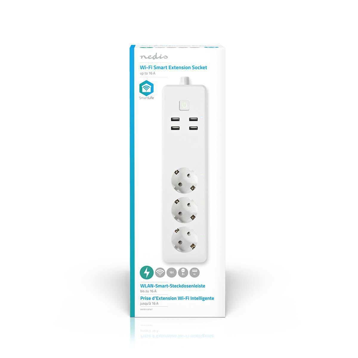 Prelungitor inteligent Nedis, Wi-Fi, 3 prize, 4xUSB, 10A, Android/iOS ...