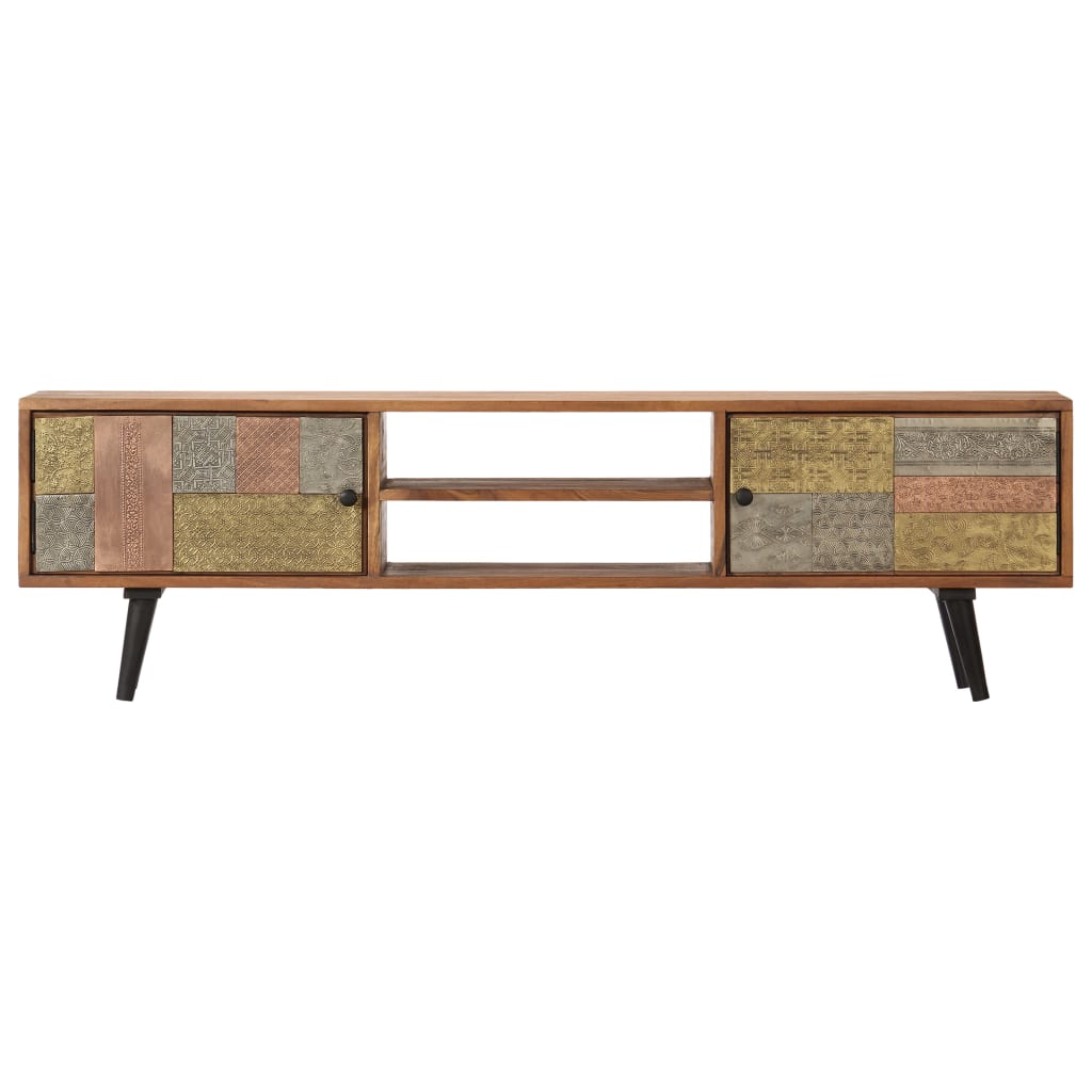 Comoda TV stil vintage, Lemn masiv de acacia, 140x30x40 cm, Maro - eMAG.ro