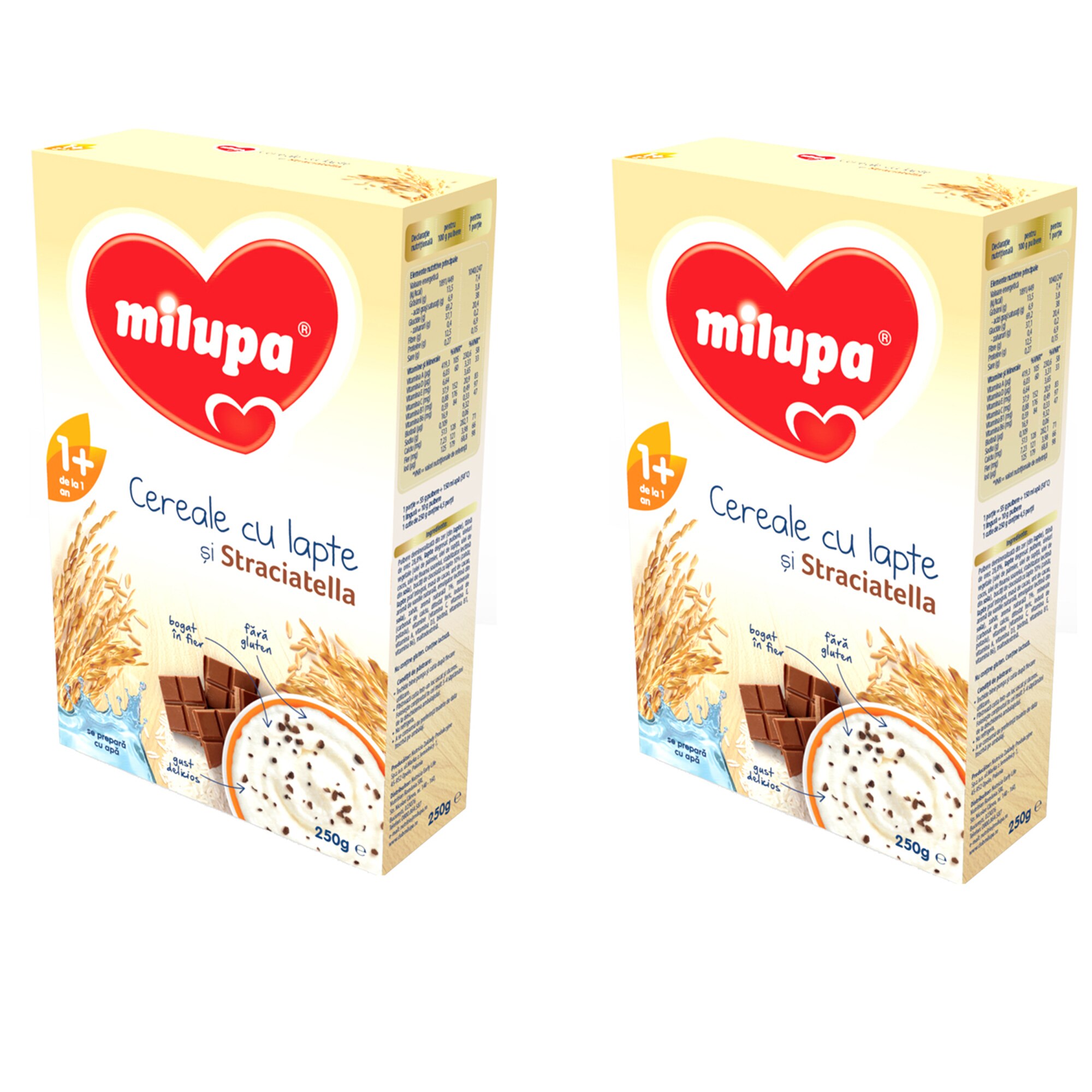 Pachet 2 x Milupa Cereale cu lapte si stracciatella, 250g, 12 luni+ ...