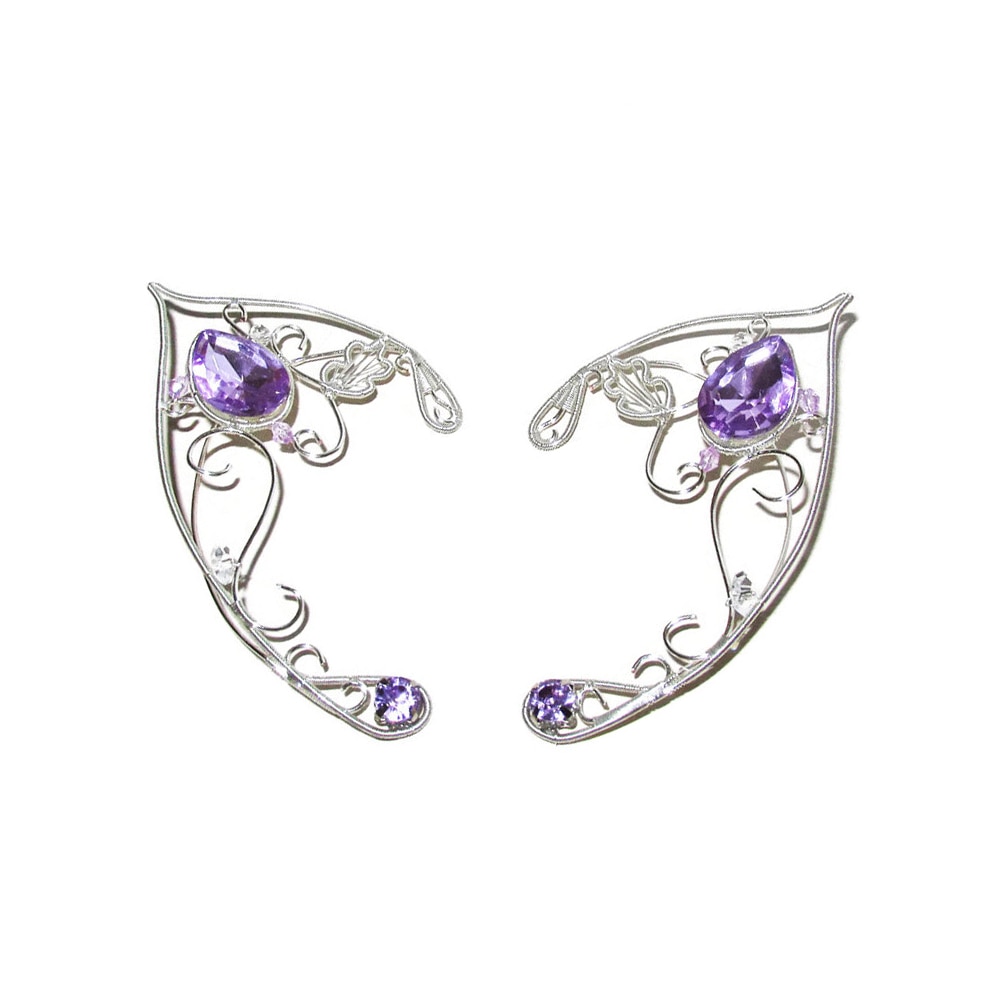 Urechi de elf, Elven Rose Design, Lavanda, handmade, placat argint ...
