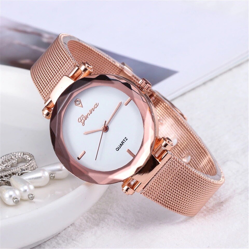 Ceas dama casual, elegant Quartz Geneva model Premium G191, curea metal ...