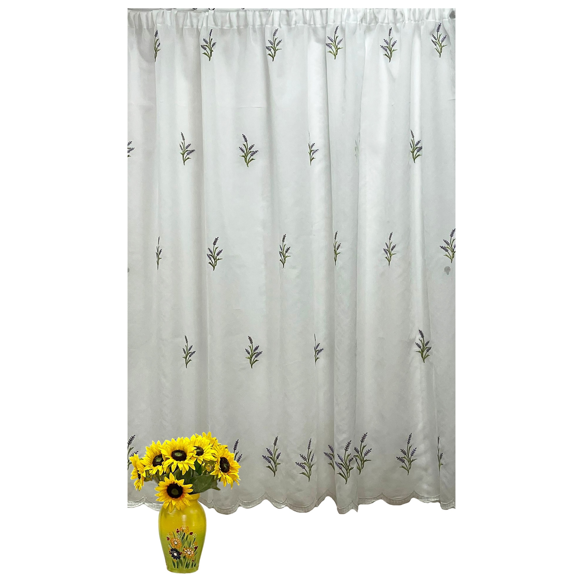 Perdea brodata de bucatarie, 100x180cm, culoare alb/mov, colectia ...