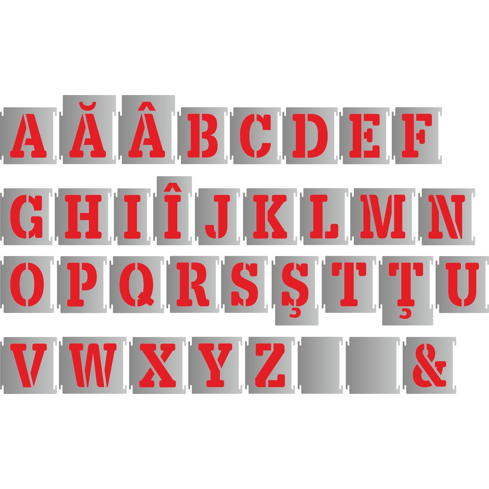 Set sabloane vopsire din metal zincat, font MSL46 400mm, litere, 34 ...