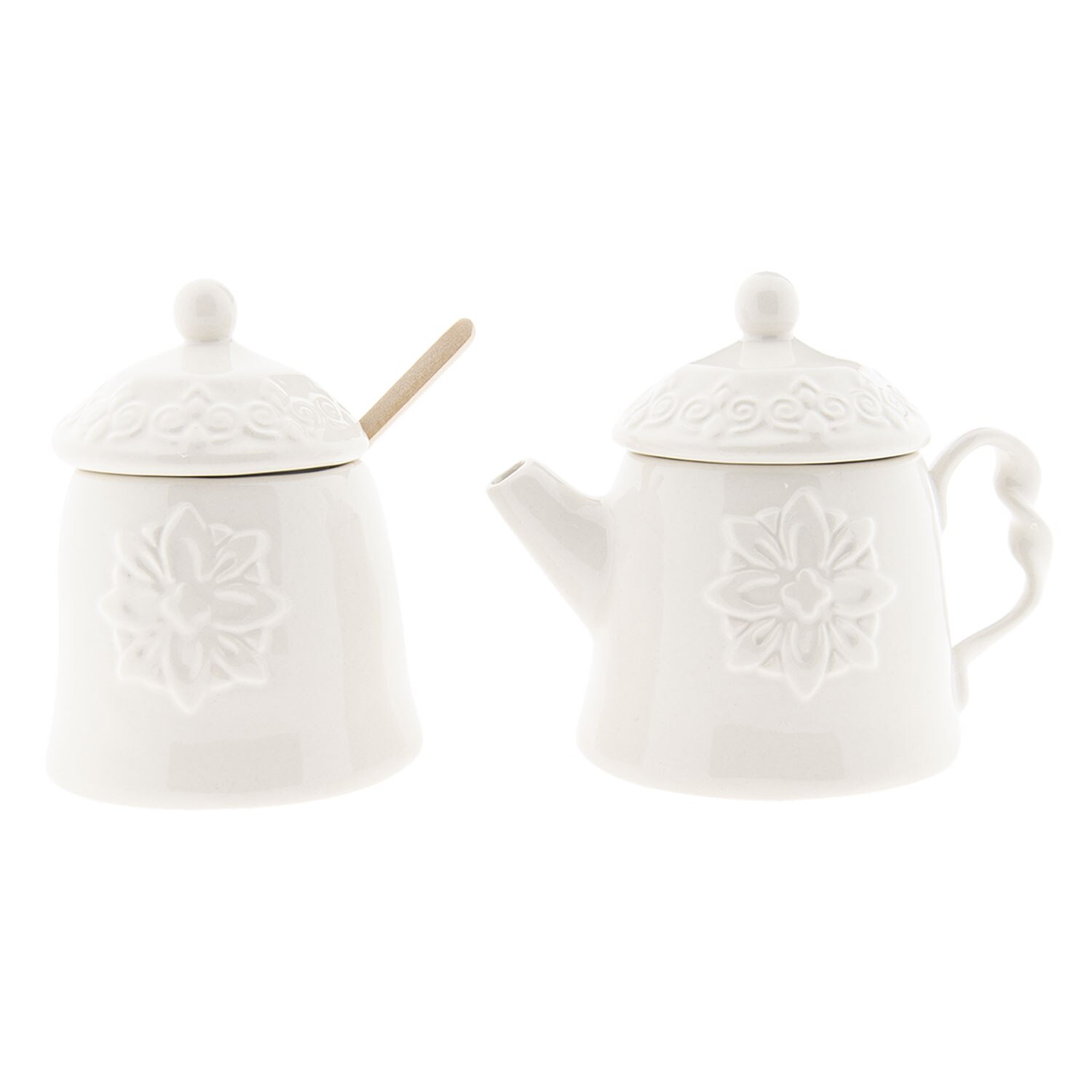 Set latiera si zaharnita ceramica alba Flowers 13x10x11 cm Ø 10x11 cm - eMAG.ro