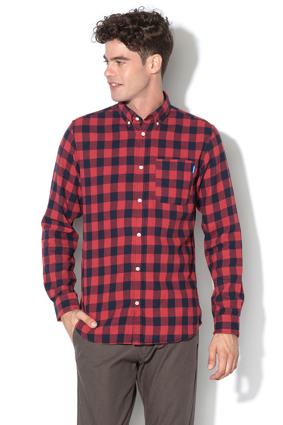 Jack & Jones, Карирана риза Zac, Червен / Тъмносин, XXL - eMAG.bg