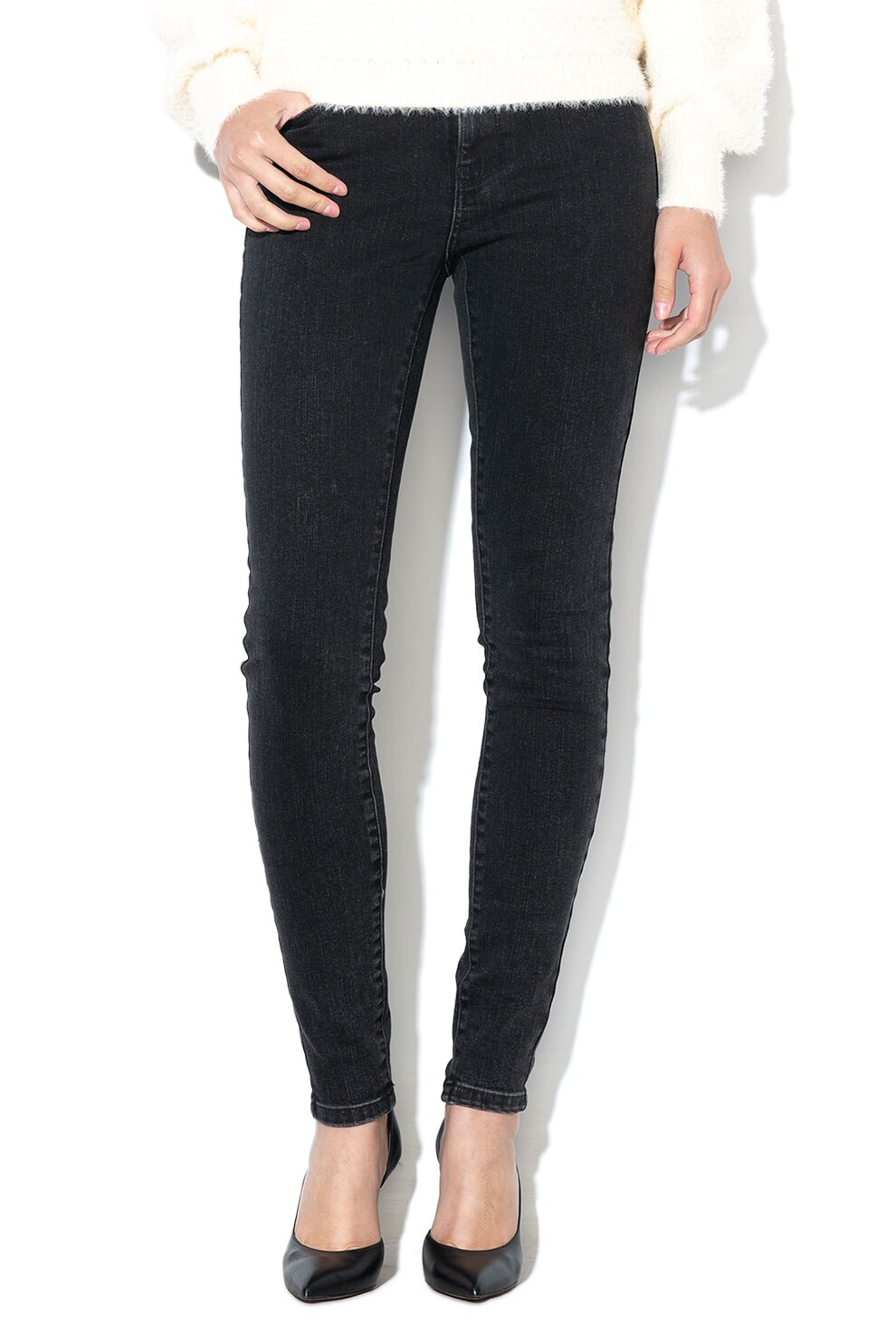 Vero Moda, Blugi slim fit Seven, Negru stins, S-L32 - eMAG.ro