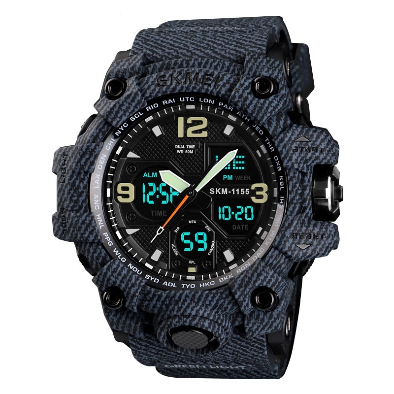 Ceas barbatesc Skmei, Denim Negru, Shock Resistant, Militar, Digital ...