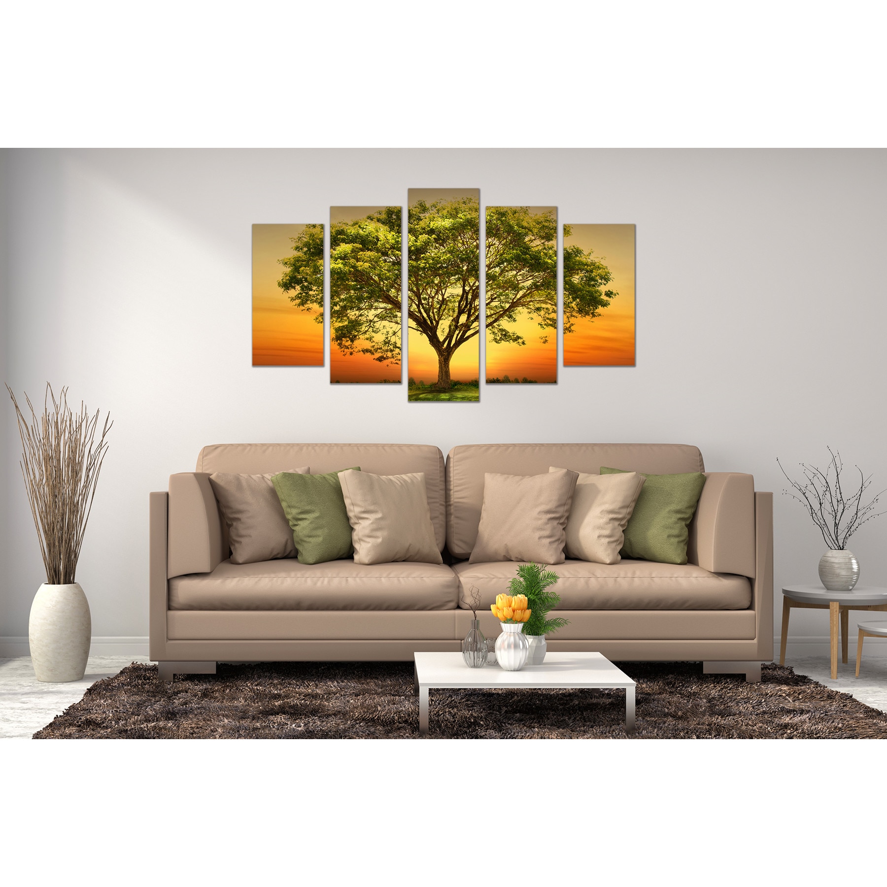 Set Tablouri Multicanvas 5 Piese, Peisaj cu copac frumos,108х60 cm ...