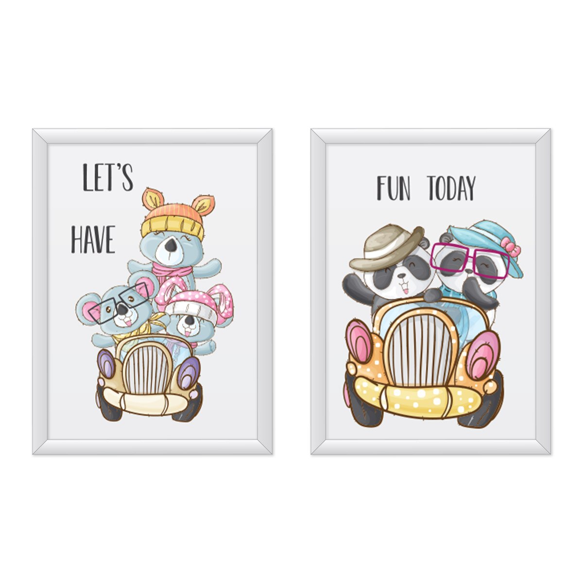 Set 2 tablouri camera copii, Ursuletii cu masinute, Stickermania, rama ...