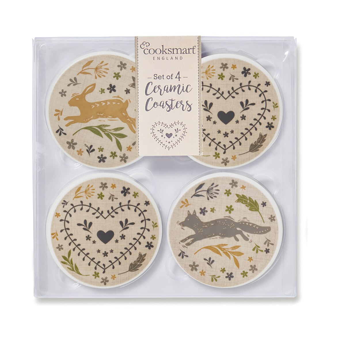 Set 4 suporturi pahare Cooksmart Woodland, ceramica, 10 cm - eMAG.ro