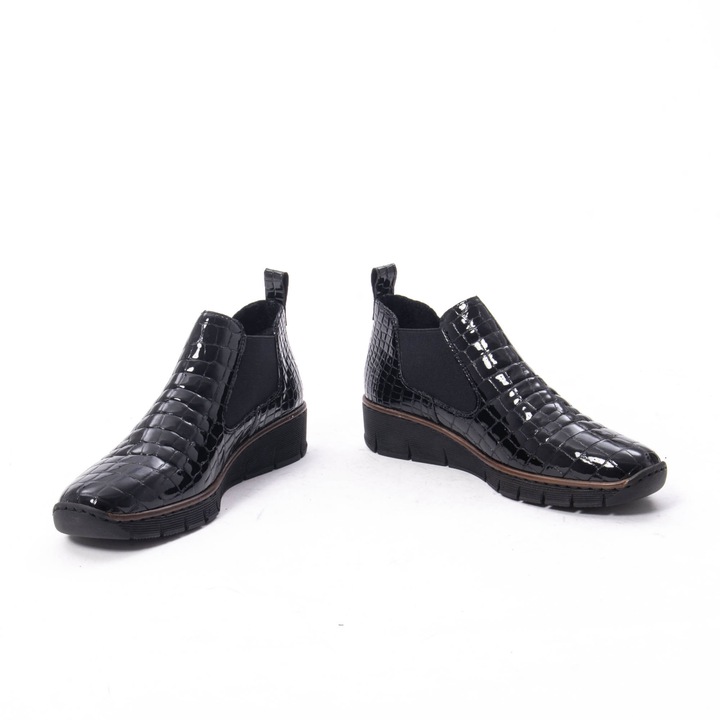 Botine dama piele naturala, Rieker 53794-01 croco lac, negru Negru 38 ...