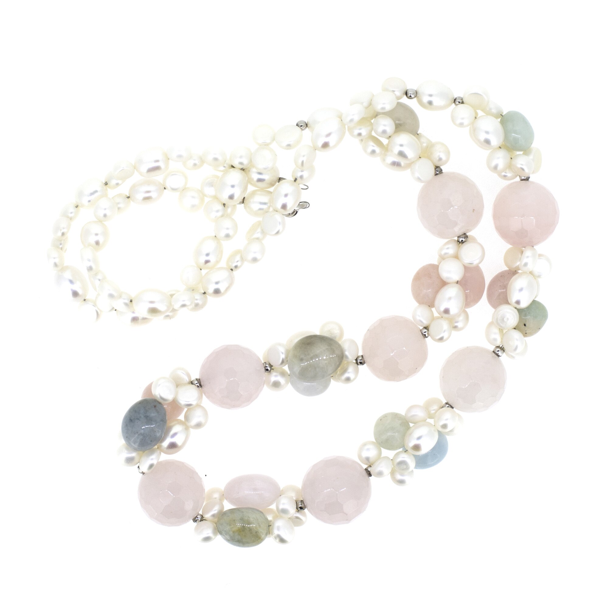 Colier perle apa dulce, morganit, cuart roz fatetat 14 mm, argint - eMAG.ro