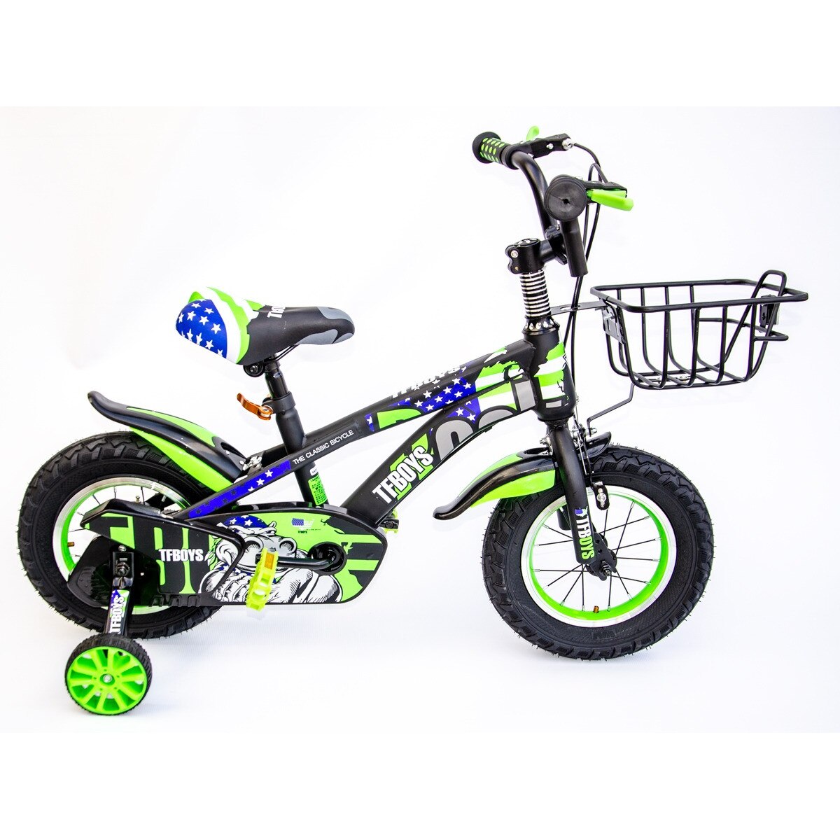 Bicicleta 12 inch AMERICA albastra,cosulet,roti cauciuc,roti ajutatoare ...