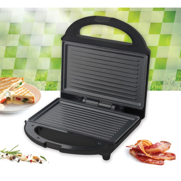 Sandwich maker Heinner SM-H700BK, 700 W, placi antiadezive fixe tip ...