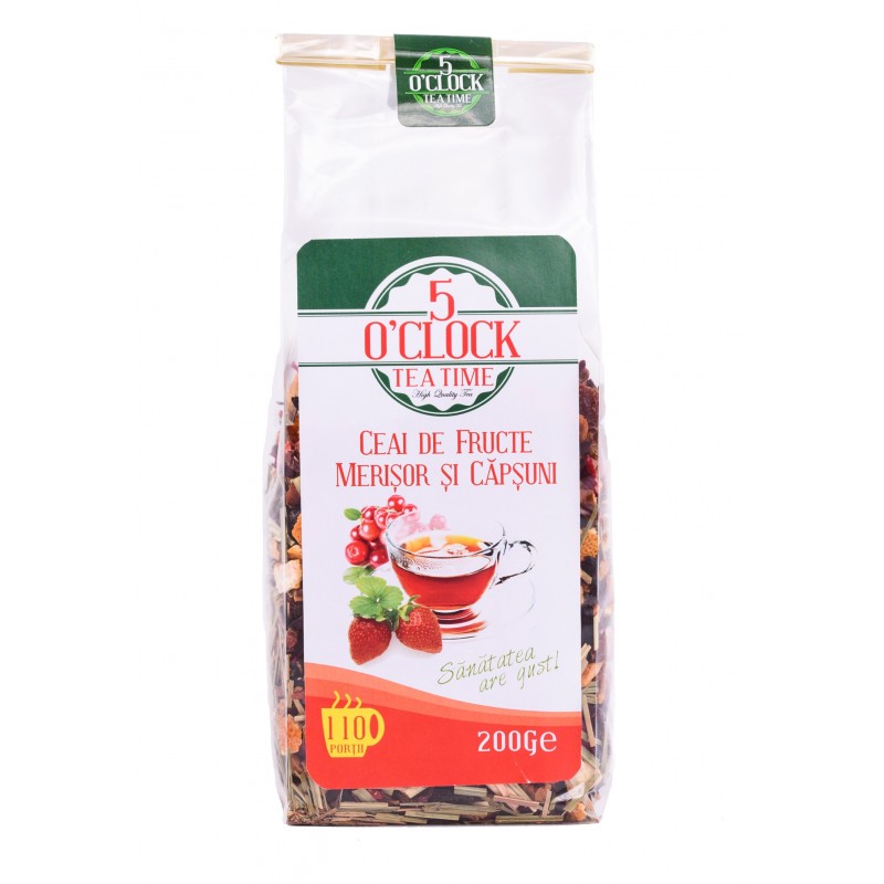 Ceai de fructe cu merisor si capsuni, 5 O' Clock Tea, 200 grame - eMAG.ro