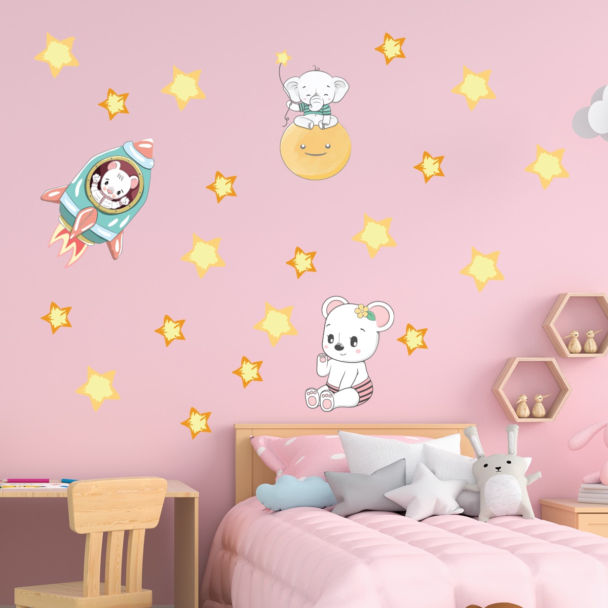 A hold, a rakéta és a medve Dekorációs falmatrica, 1 lap 60cm x 90cm ...