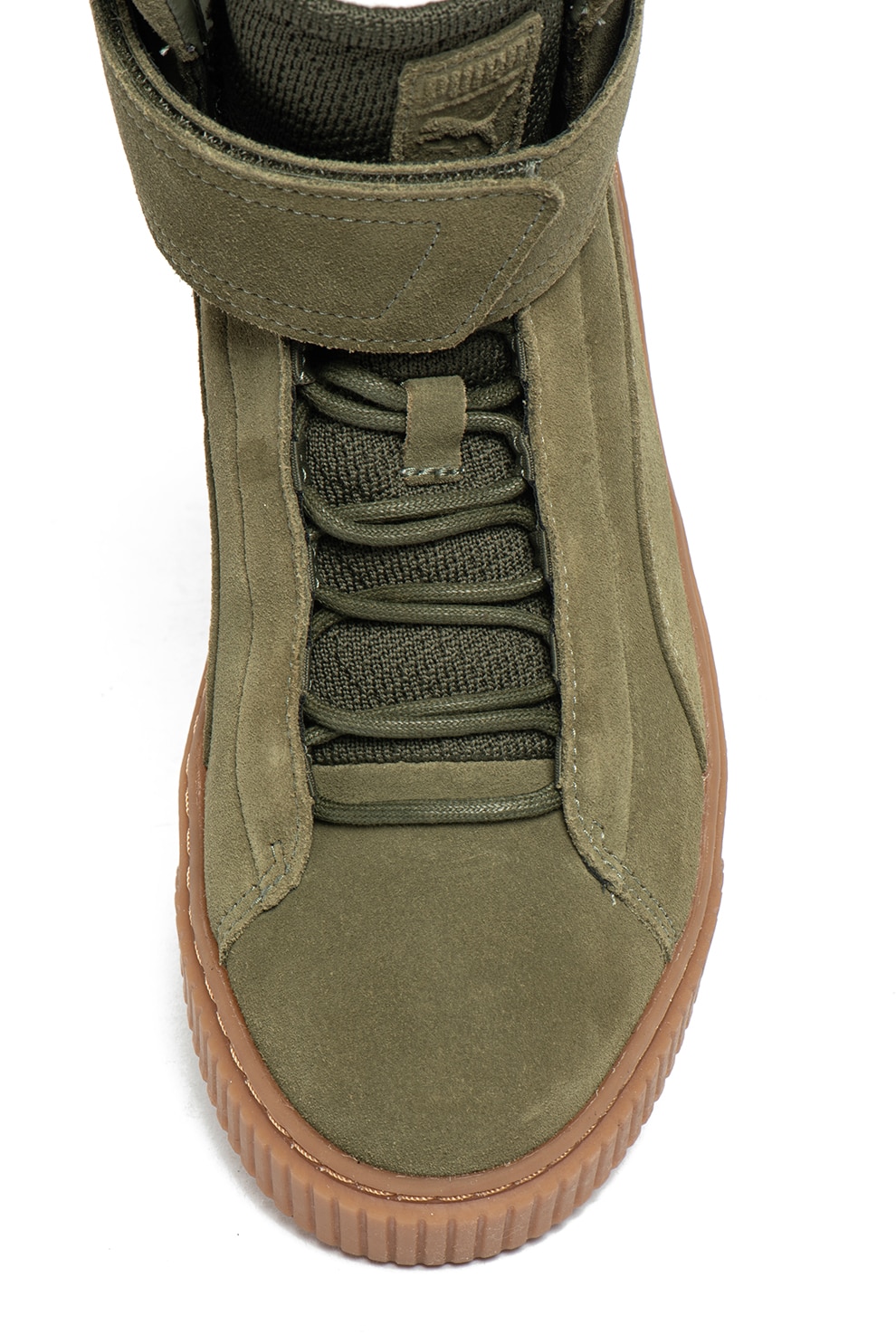 Puma, Pantofi sport inalti de piele intoarsa, cu platforma, Verde ...
