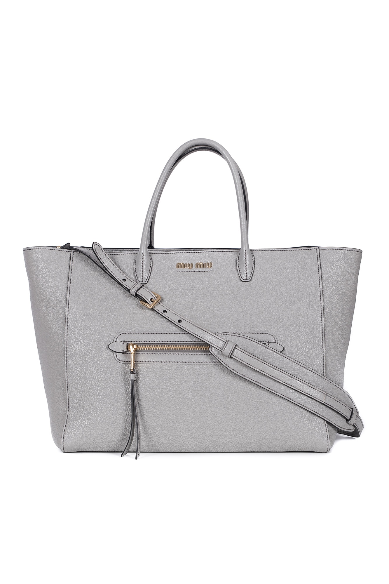 Geanta shopper Miu Miu, dimensiune mare, piele gri - eMAG.ro