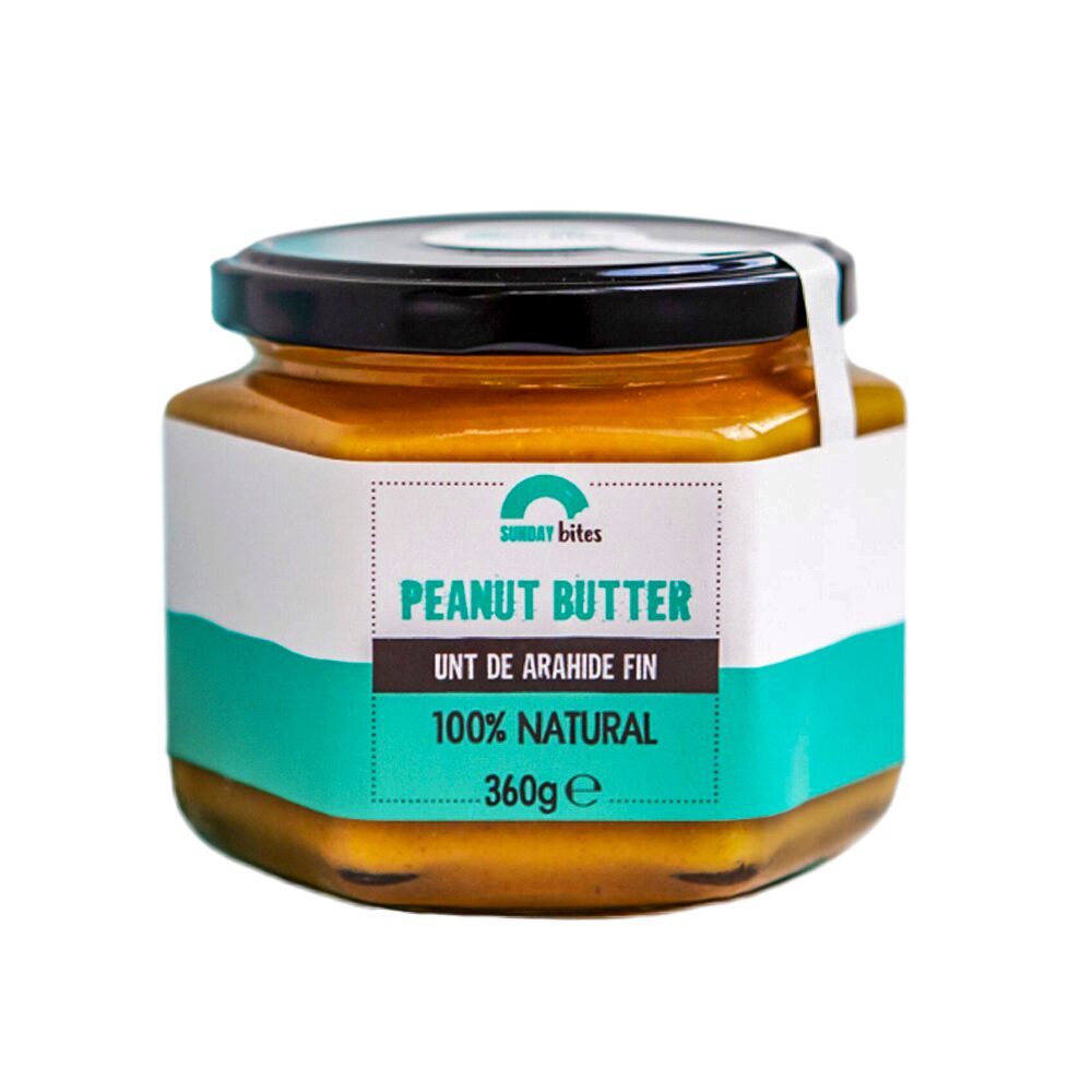 Unt de arahide fin 100% natural, Sunday Bites, 360g, fara zahar, fara ...
