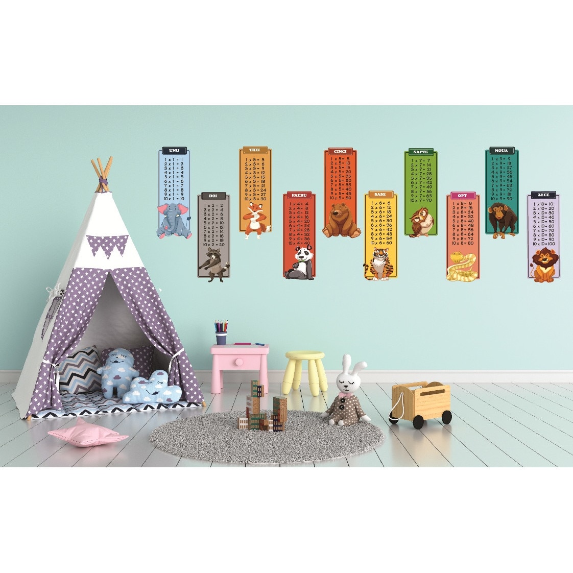 Sticker educativ - Numere, tabla inmultirii si animale - eMAG.ro
