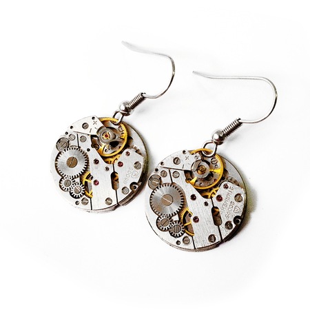 Set Cercei steampunk cu mecanism de ceas si tortita de INOX, handmade ...