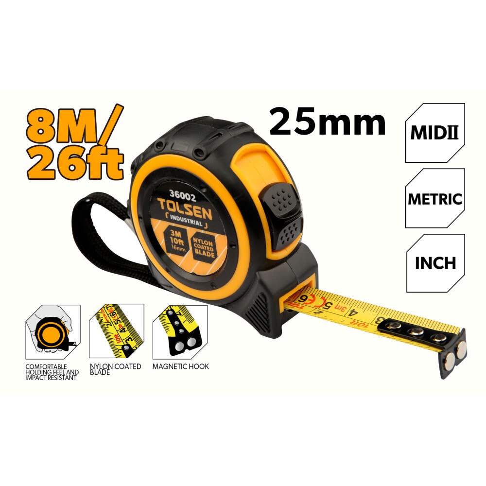 Ruleta 8 m x 25 mm metric si inch, Industrial, Tolsen - eMAG.ro