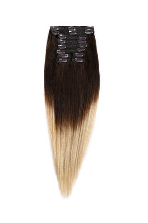 Set 10 extensii, Divisima, par natural, clip-on ombre castaniu, blond ...