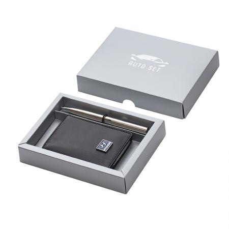 Set cadou port card portofel si pixuri Hyundai, AS035, Piele naturala ...