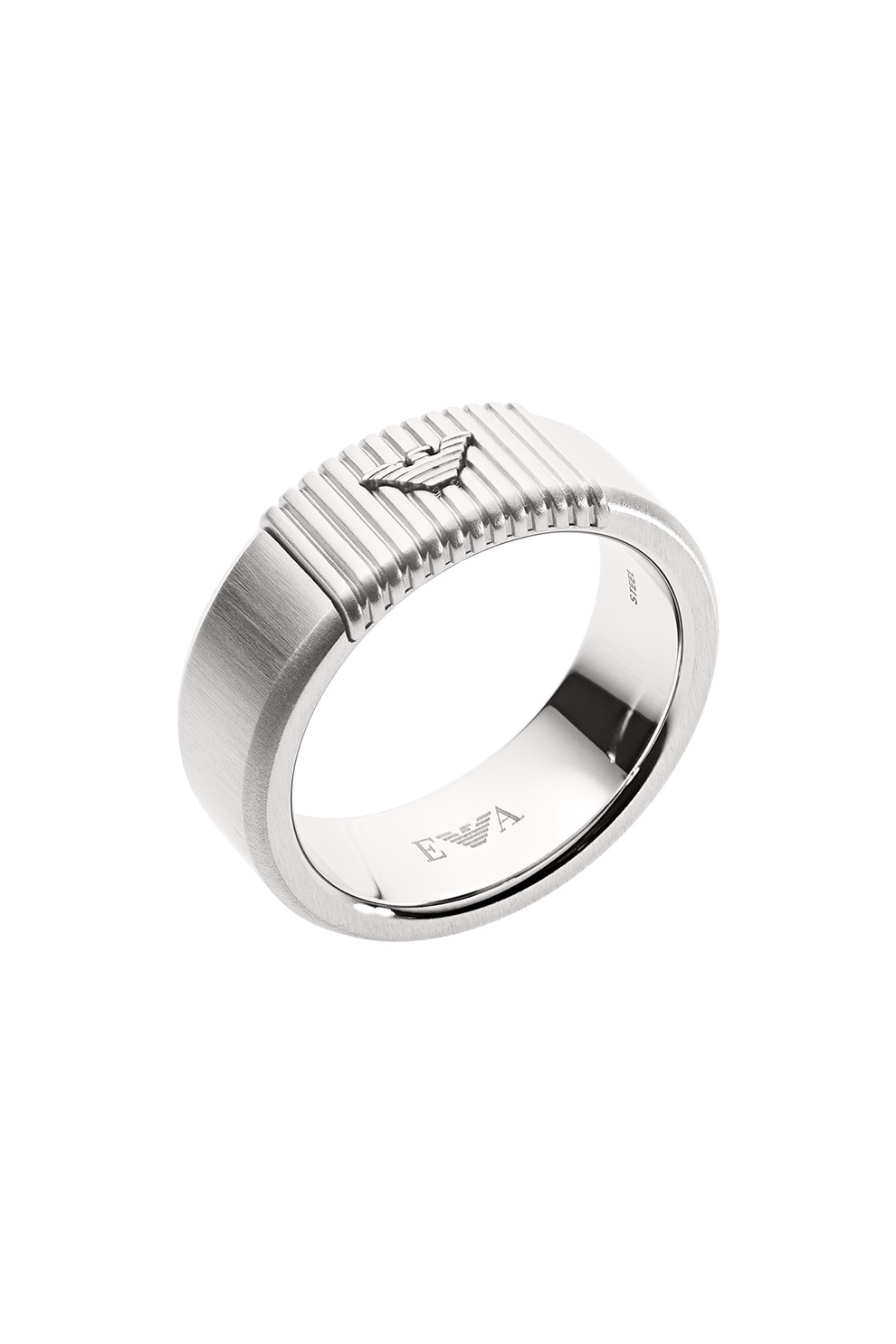 Emporio Armani, Inel din otel inoxidabil cu logo, Argintiu, 64 Standard ...