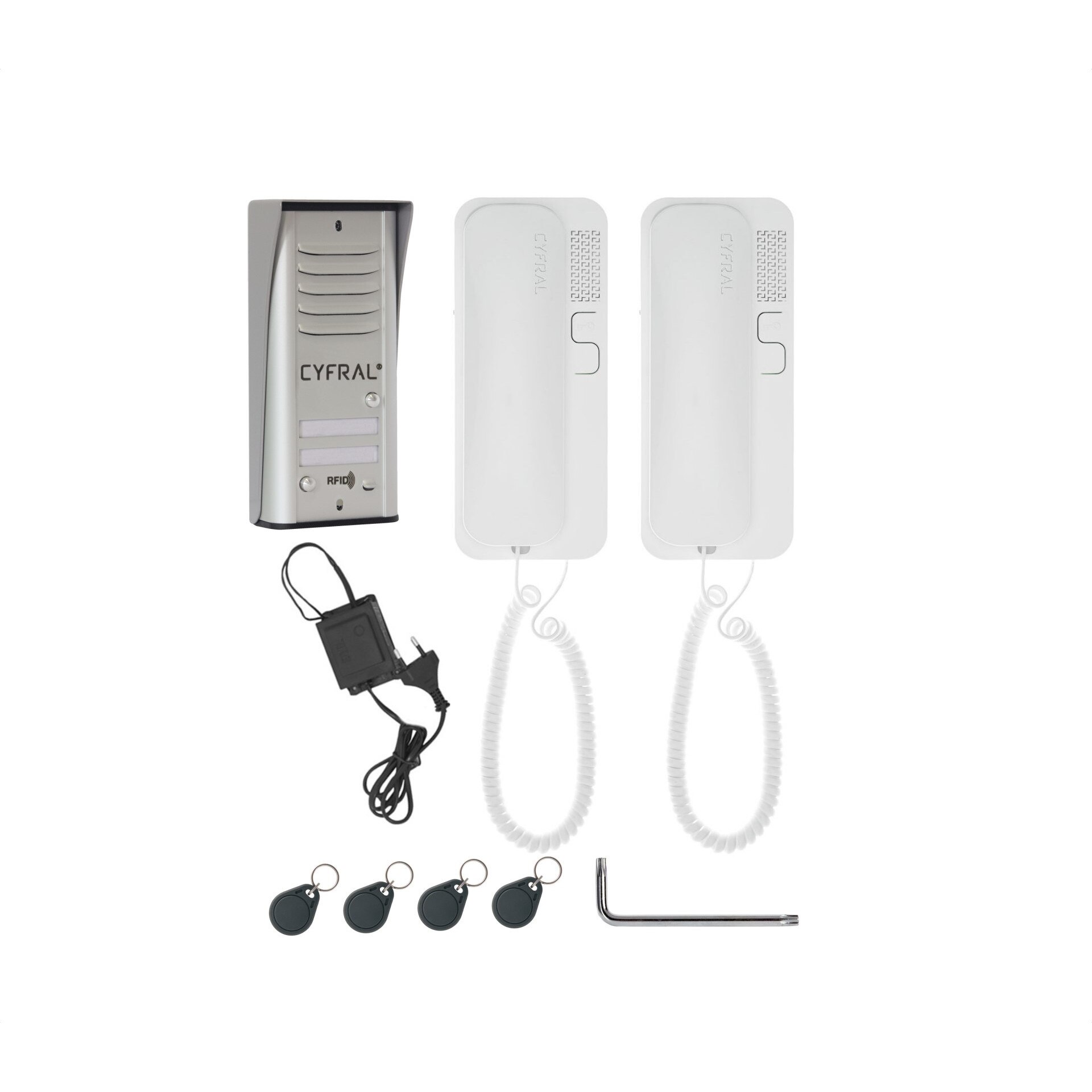 Kit interfon audio CYFRAL COSMO R2 GRI-ALUMINIU cu doua posturi ...