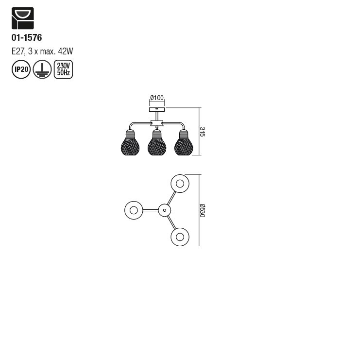 Lustra Redo Edison, negru, abajur cuprat, 3XE27, 01-1576 - eMAG.ro