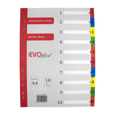 Separatoare din Carton EVOffice, Format A4, 10 Culori/Set, Index din ...