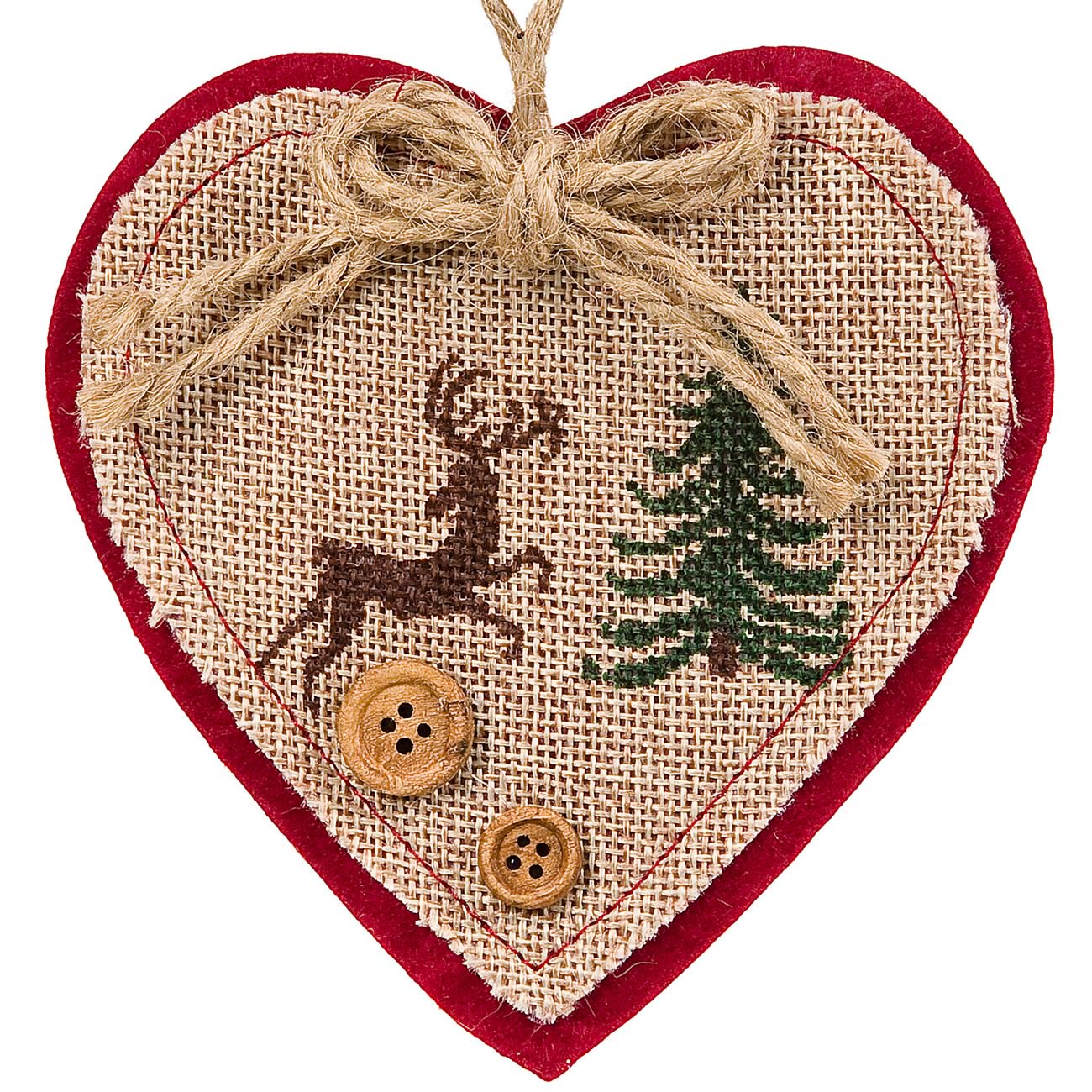 Коледна украса във формата на сърце с щампа на елени и елха DecorCasa ...