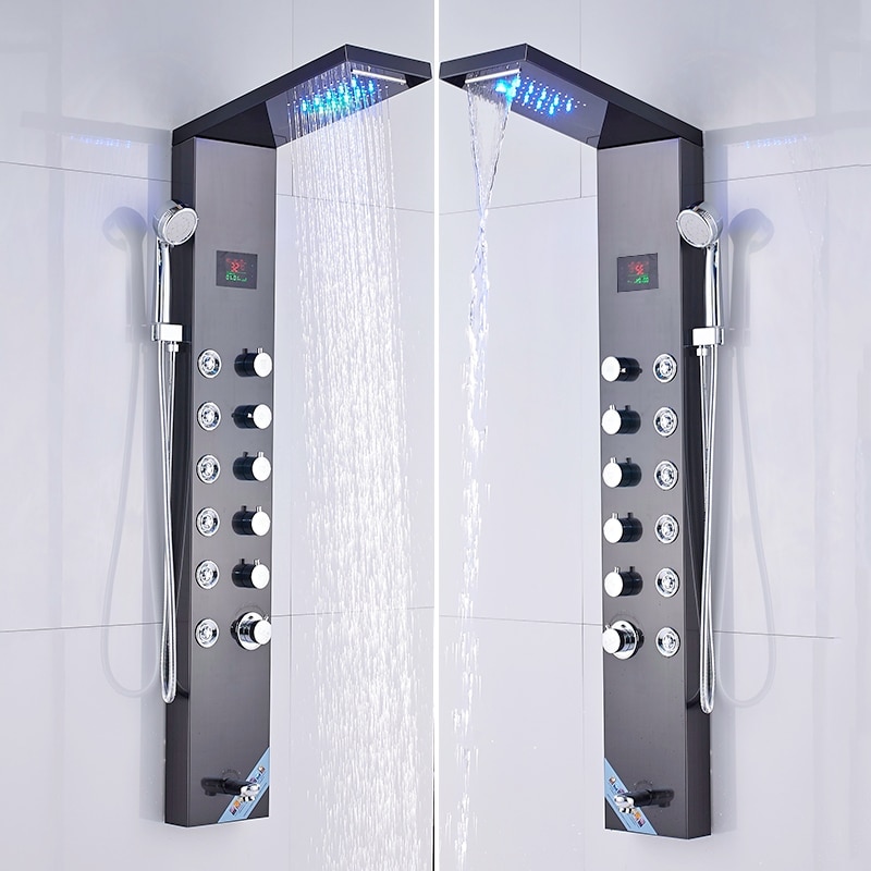 Panel de Dus Multifunctional cu LED, Negru(ecran de temperatura), Aqua ...