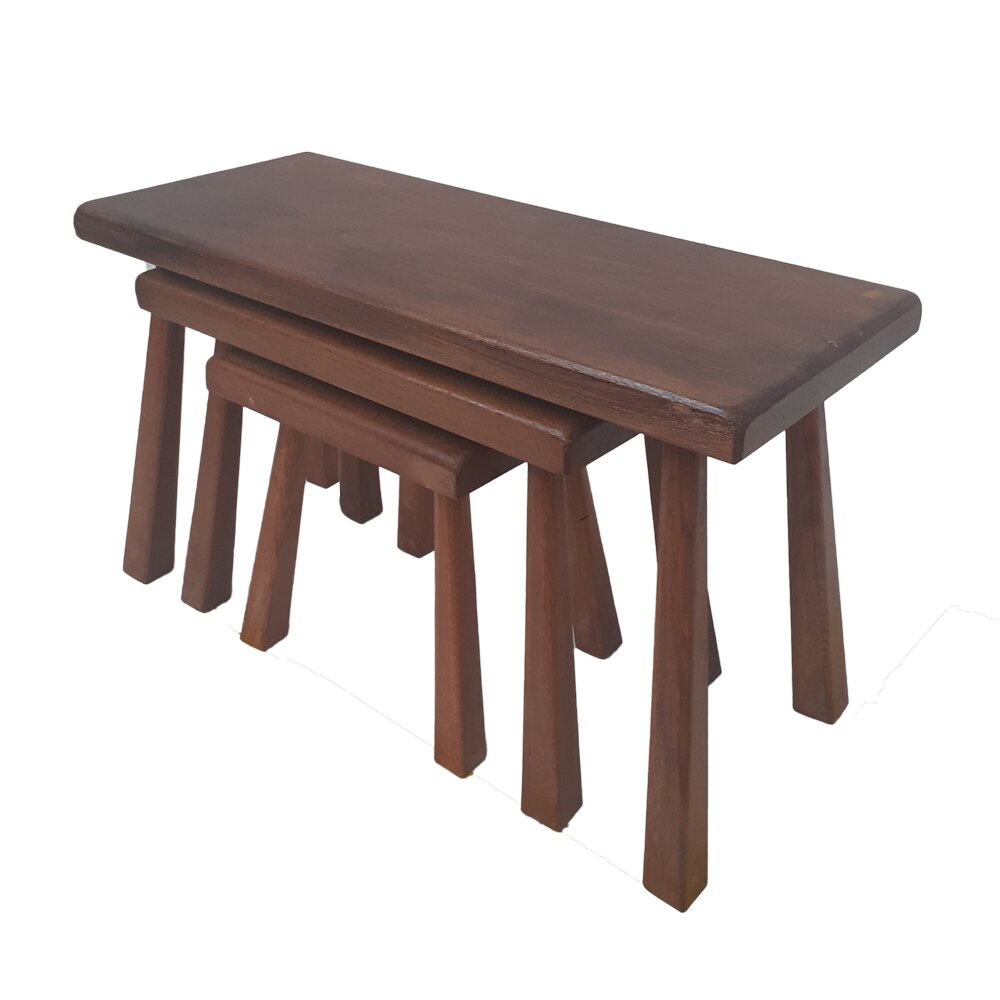 Set de 3 masute vechi din lemn masiv, forma dreptunghiulara, dimensiuni ...