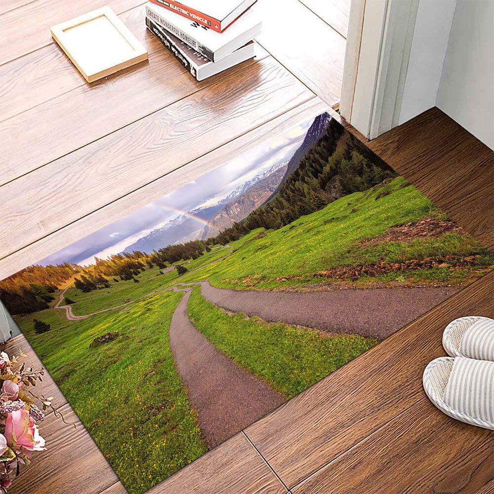 Covor Intrare Impermeabil Pres PVC Art Factory Curcubeu la munte, 50 x ...