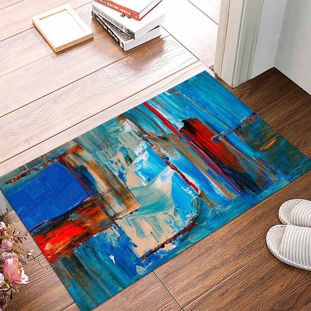 Covor Intrare Impermeabil Pres PVC Art Factory Rosu-Albastru, 50 x 70 ...