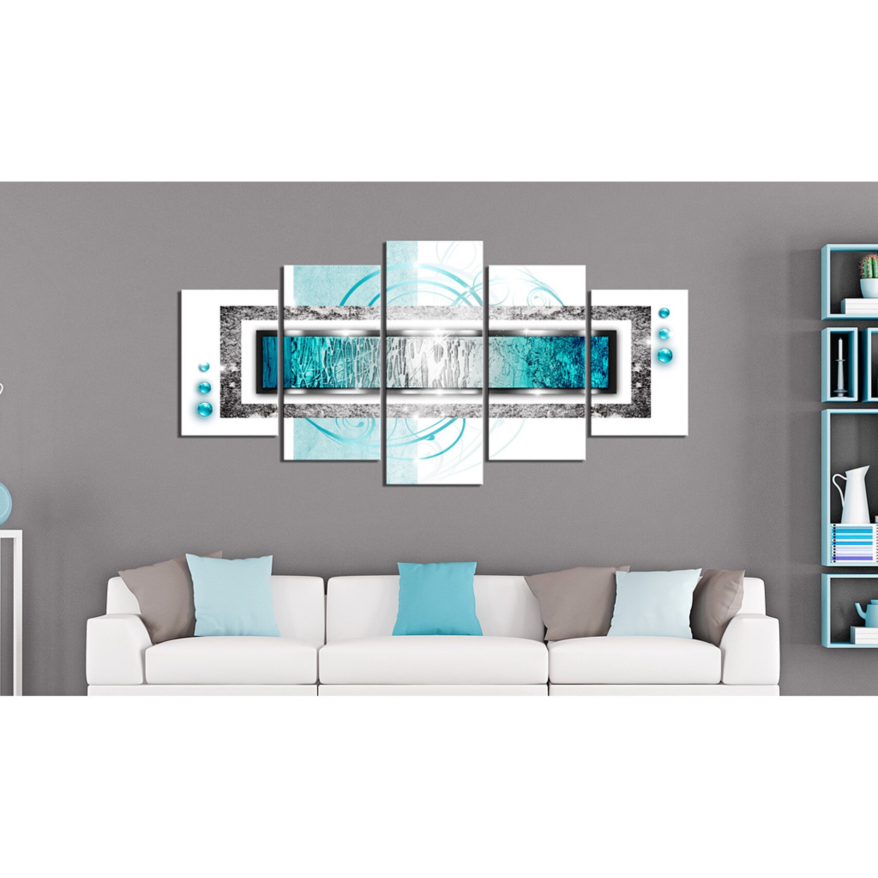Tablou canvas 5 piese - Viscol turcoaz - 100 x 50 cm - eMAG.ro