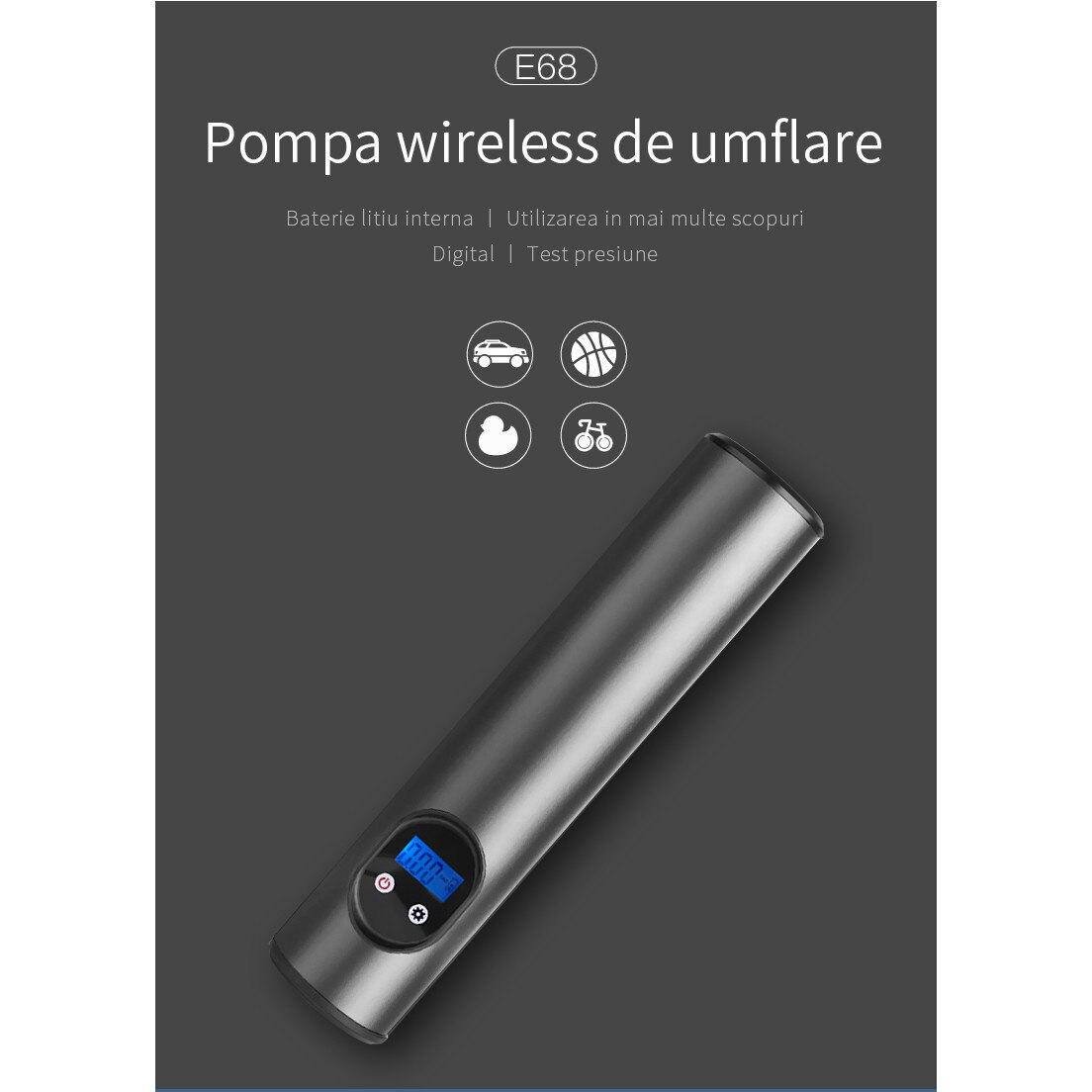 Compresor auto portabil, Reincarcabil, LED, Afisaj LCD, Conexiune ...