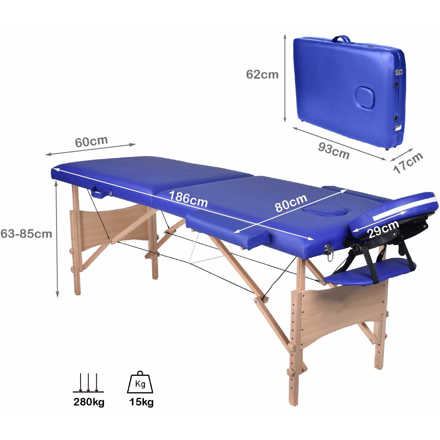 Масажна кушетка Dugez, CM011 Blue, 2 зони за масаж, сгъваема, с калъф ...