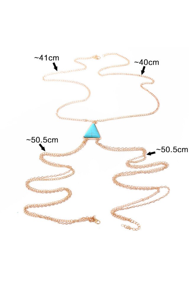 Lant pentru corp cu medalion triunghiular howlit turcoaz in centru ...